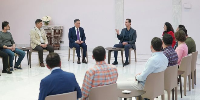 President al-Assad meets teachers who won first place in the scientific ...